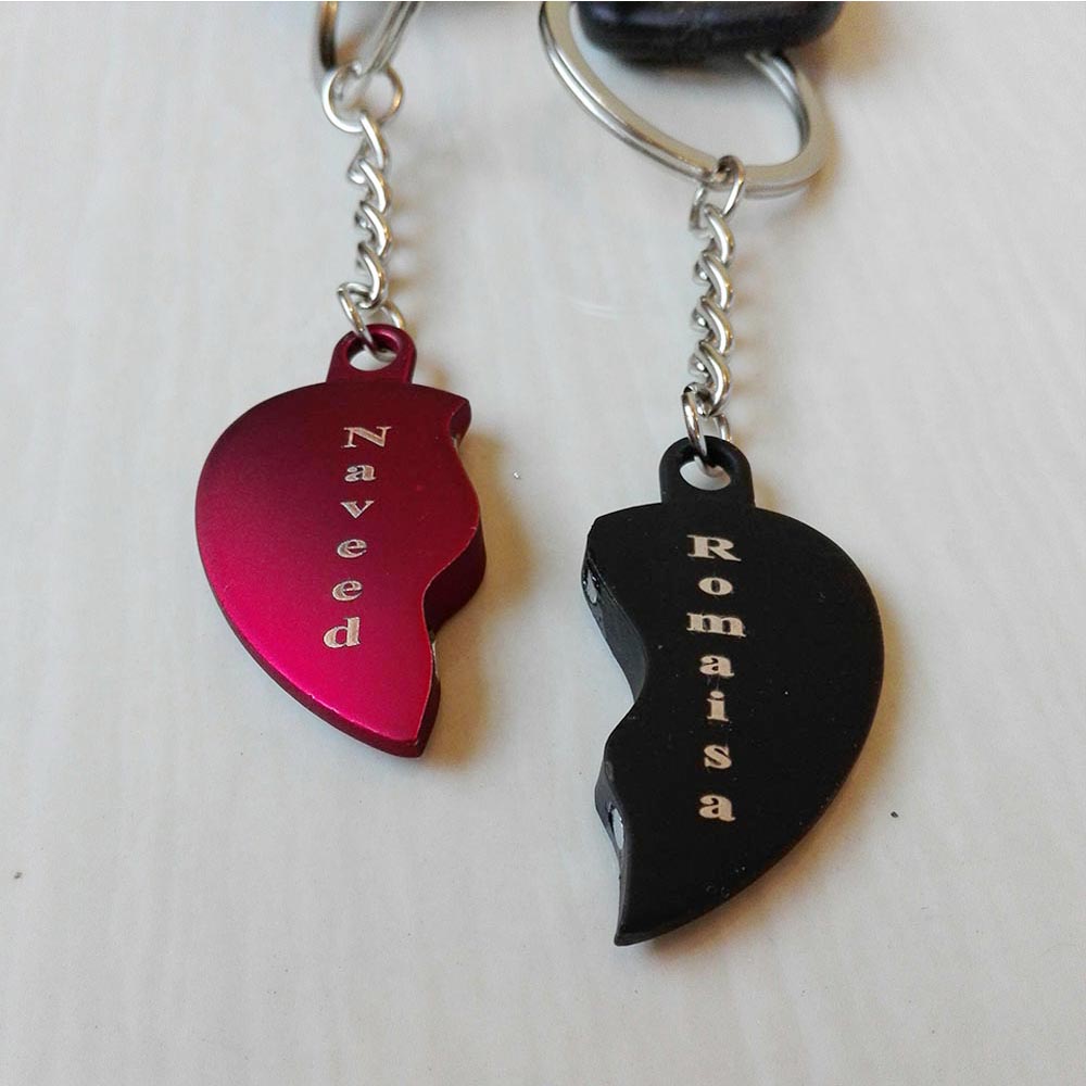 Dual Heart Keychains Name Engraved – MugArt