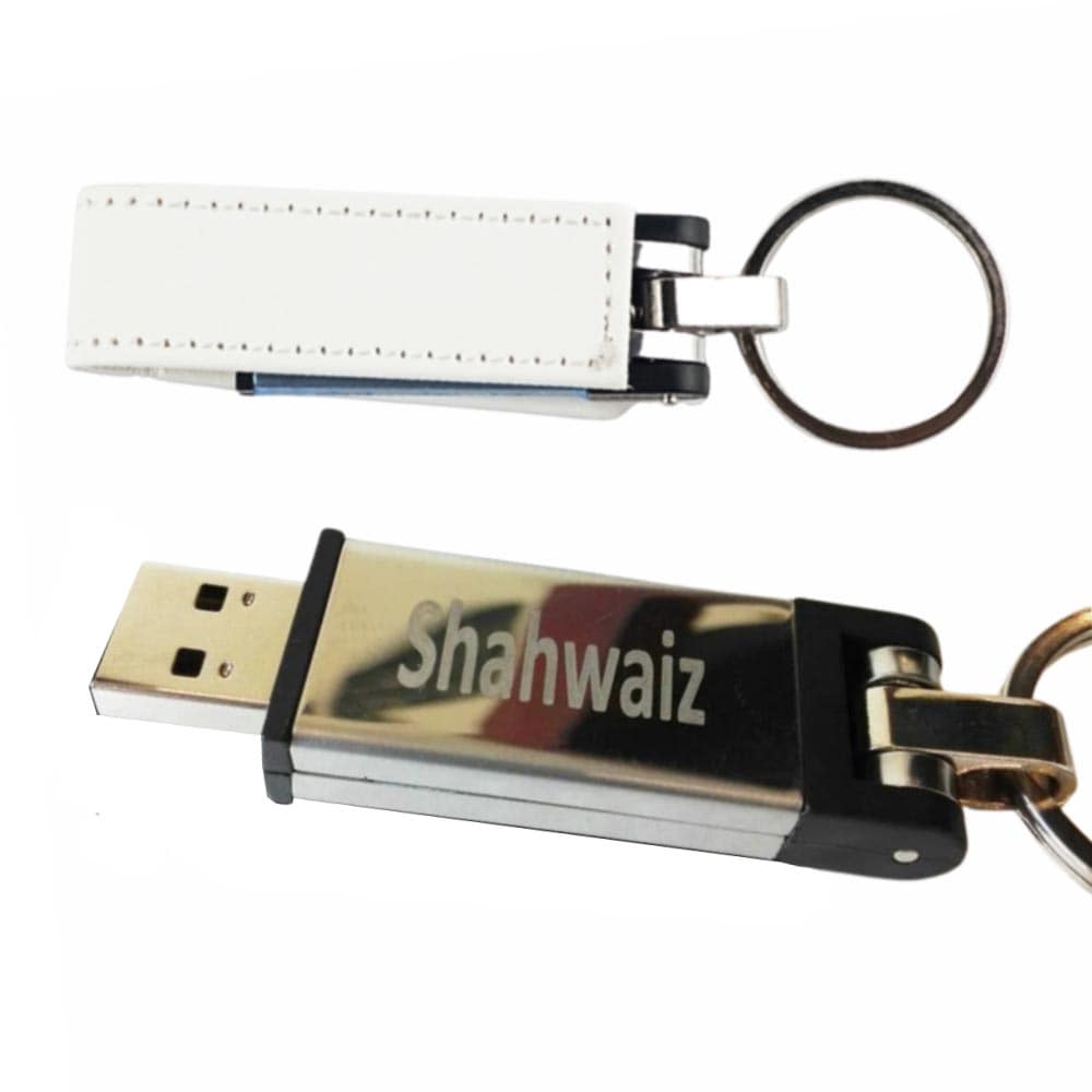 Name Engraved Leather Metal USB Keychain – MugArt
